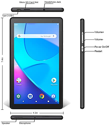 PRITOM Tronpad Tablet - 7'' Android 10 Tablet PC with 32 GB Storage, Quad Core, HD IPS Display, Dual Camera, WiFi, Bluetooth, Black