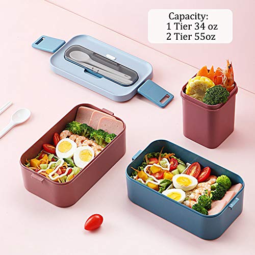 YFBXG Bento Box For Adults, Stackable Bento Lunch Container With Divider,Microwave Safe Leakproof Salad Lunch Container With Utensils & Lunch Bag(Blue)