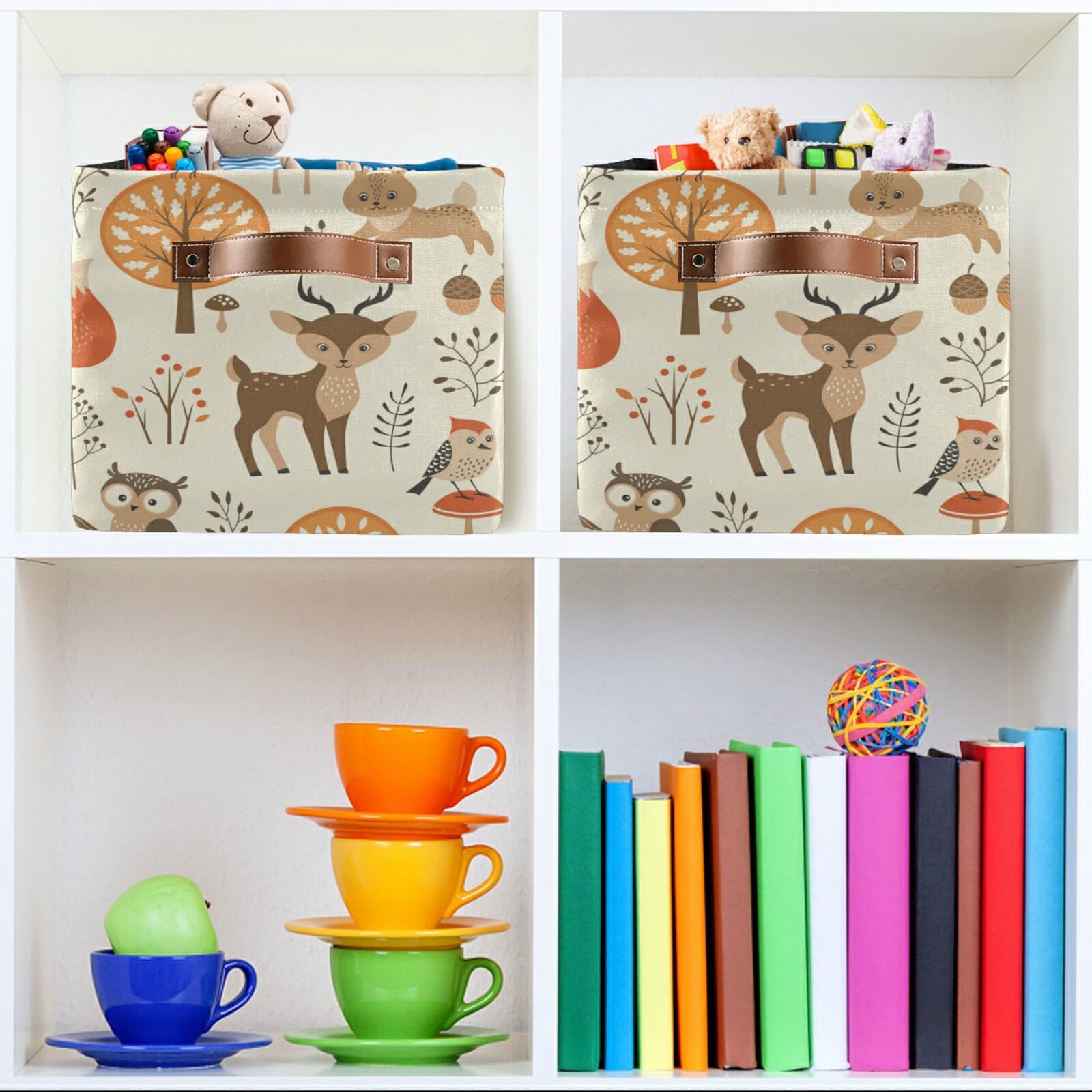 ALAZA Rectangular Storage Bins with Handles,Collapsible Autumn Forest Jungle Animal Fox Deer Rabbit Laundry Hamper Storage Box for Toy Bins,Gift Baskets Bedroom,Clothes,Pack 1