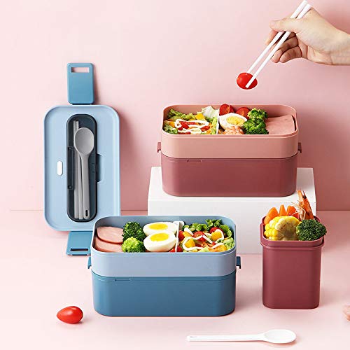 YFBXG Bento Box For Adults, Stackable Bento Lunch Container With Divider,Microwave Safe Leakproof Salad Lunch Container With Utensils & Lunch Bag(Blue)