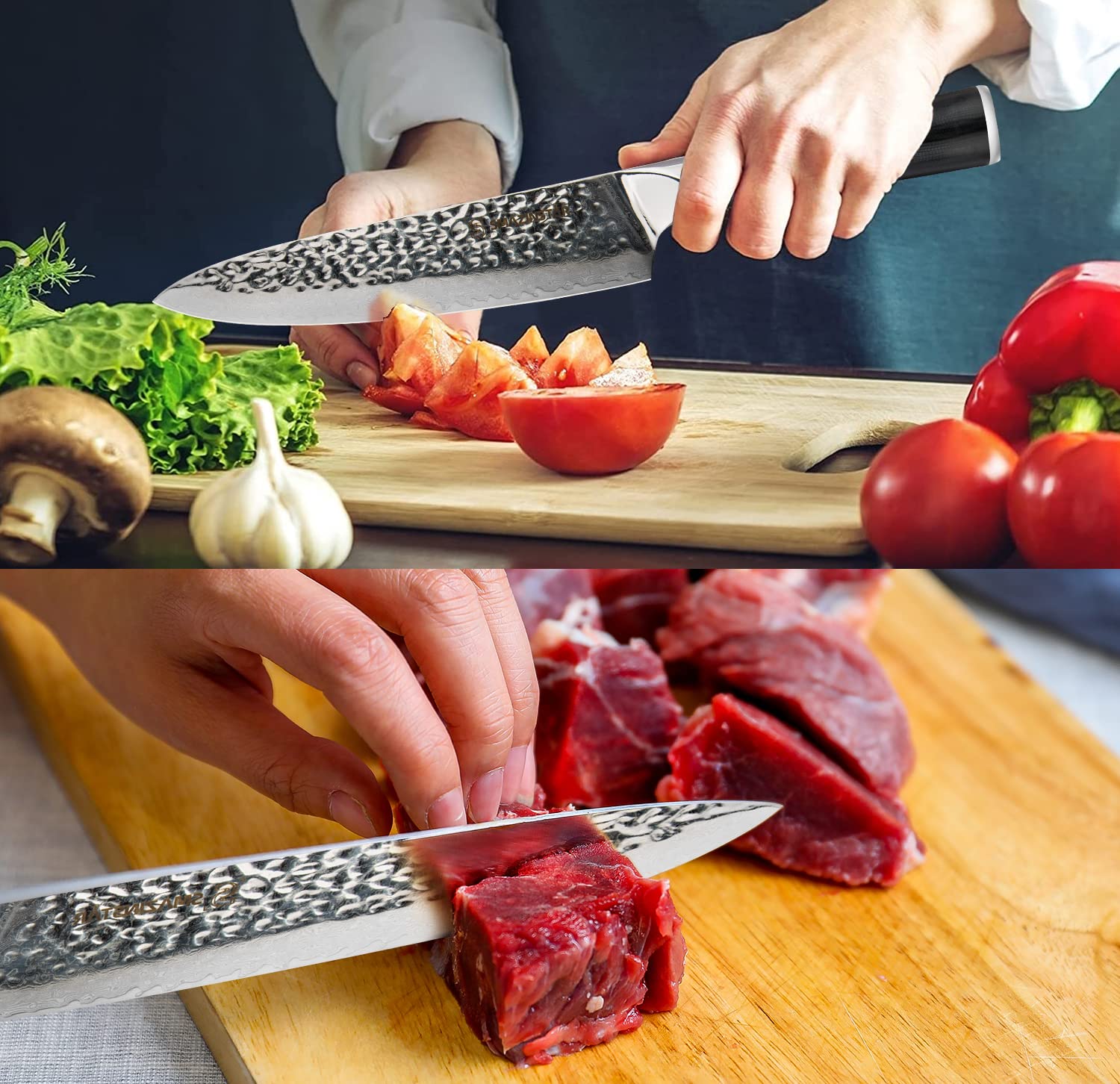 S SMAZINSTAR Chef Knife 8 inch Kitchen Knife Premium Sharp Cooking Knife HC German Stainless Steel Japanese Knife for Home Kitchen and Restaurant, Hand-Hammered, Ergonomic Handle, Gift Box