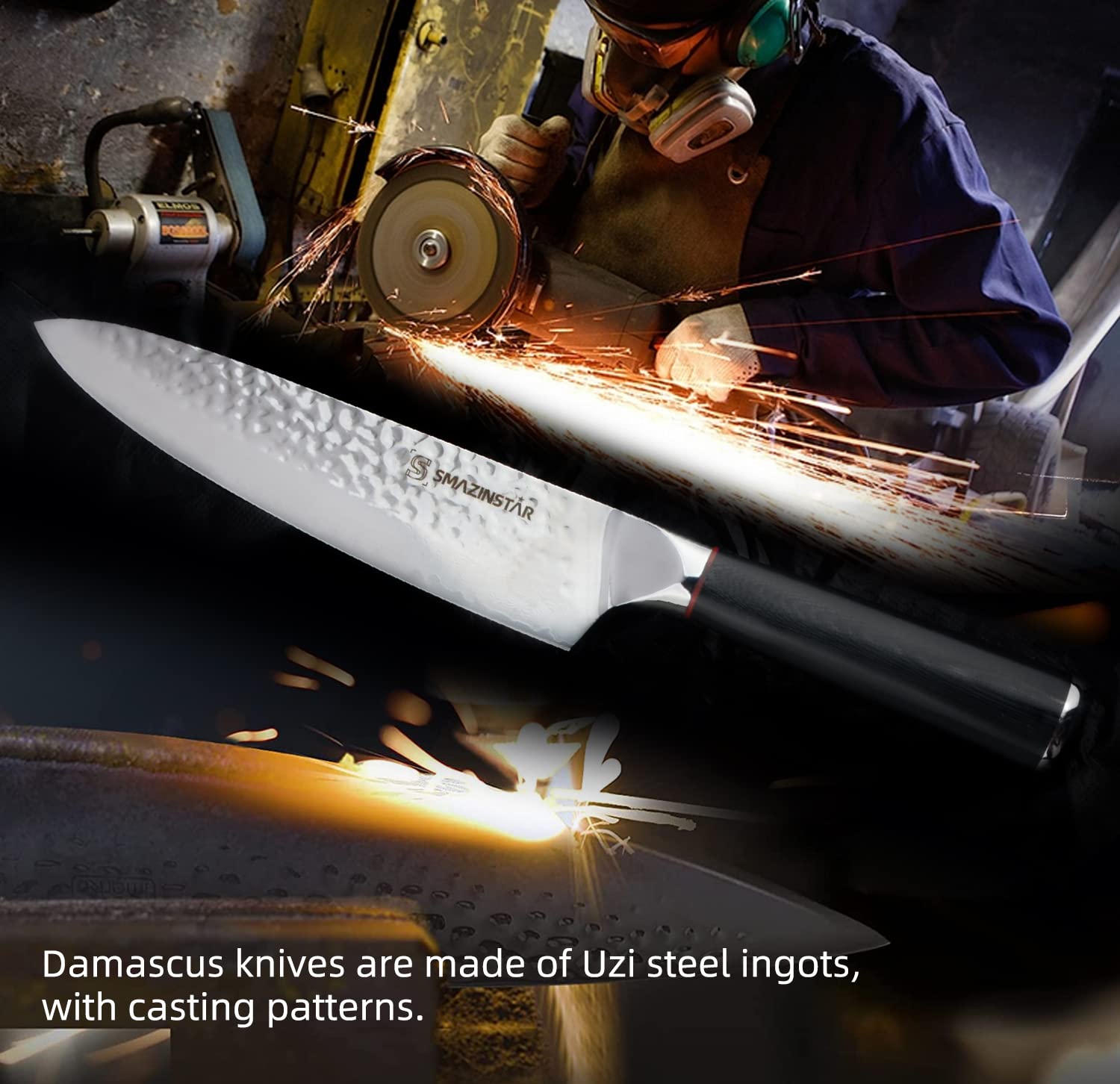 S SMAZINSTAR Chef Knife 8 inch Kitchen Knife Premium Sharp Cooking Knife HC German Stainless Steel Japanese Knife for Home Kitchen and Restaurant, Hand-Hammered, Ergonomic Handle, Gift Box