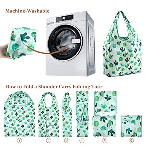 6 Pieces Reusable Grocery Bag with Storage Pouch, Washable Foldable Lightweight Durable Waterproof Shopping Bag Tote Grocery Bag (Fresh Pattern)
