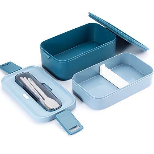 YFBXG Bento Box For Adults, Stackable Bento Lunch Container With Divider,Microwave Safe Leakproof Salad Lunch Container With Utensils & Lunch Bag(Blue)