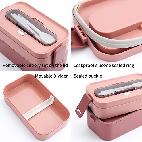 YFBXG Bento Box For Adults, Stackable Bento Lunch Container With Divider,Microwave Safe Leakproof Salad Lunch Container With Utensils & Lunch Bag(Blue)