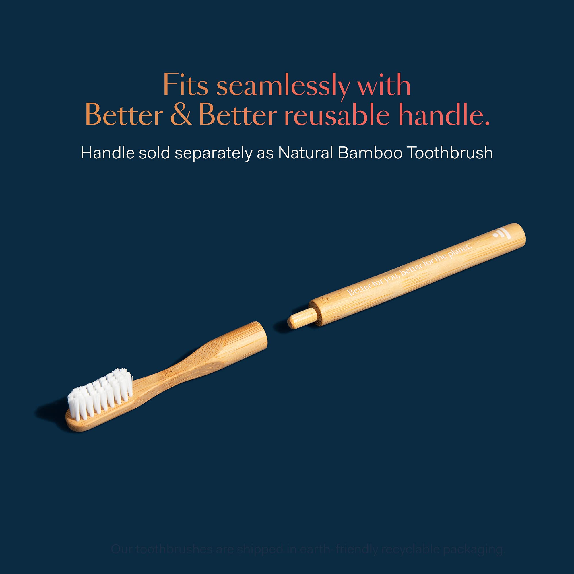 Better & Better Natural Bamboo Toothbrush Head Refill | Soft Bristles | 100% Plant-Based | Replaceable Brush Head Only | Eco-Friendly, Zero Plastic | Adult Size, Fits Reusable Handle