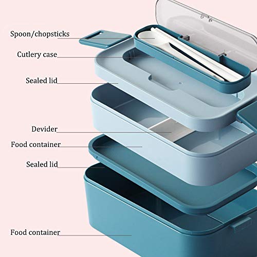 YFBXG Bento Box For Adults, Stackable Bento Lunch Container With Divider,Microwave Safe Leakproof Salad Lunch Container With Utensils & Lunch Bag(Blue)