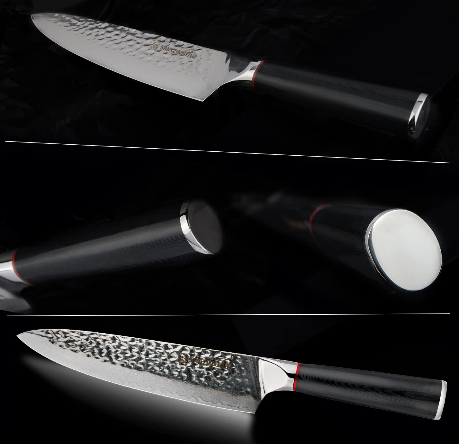 S SMAZINSTAR Chef Knife 8 inch Kitchen Knife Premium Sharp Cooking Knife HC German Stainless Steel Japanese Knife for Home Kitchen and Restaurant, Hand-Hammered, Ergonomic Handle, Gift Box