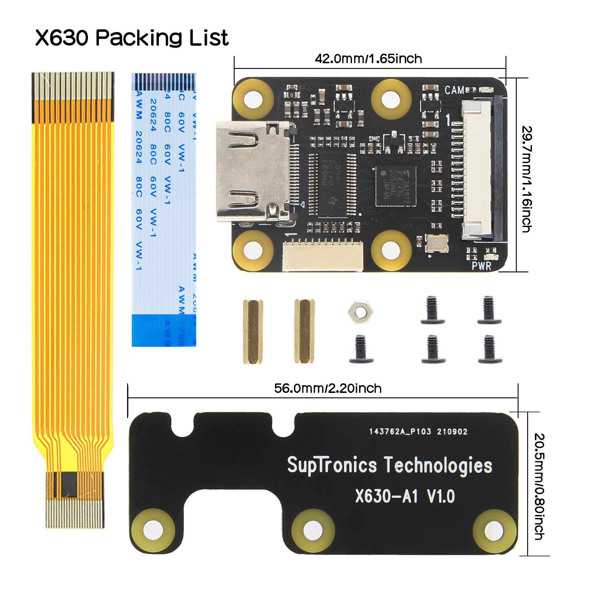 Geekworm X630 V1.5 Hdmi to CSI-2 Module for Raspberry Pi, Hdmi Input Bridge TC358743 Supports up to 1080p/25Fps Compatible with Raspberry Pi 4B/3B+/3B/3A+/Pi Zero/Zero W/Zero 2W