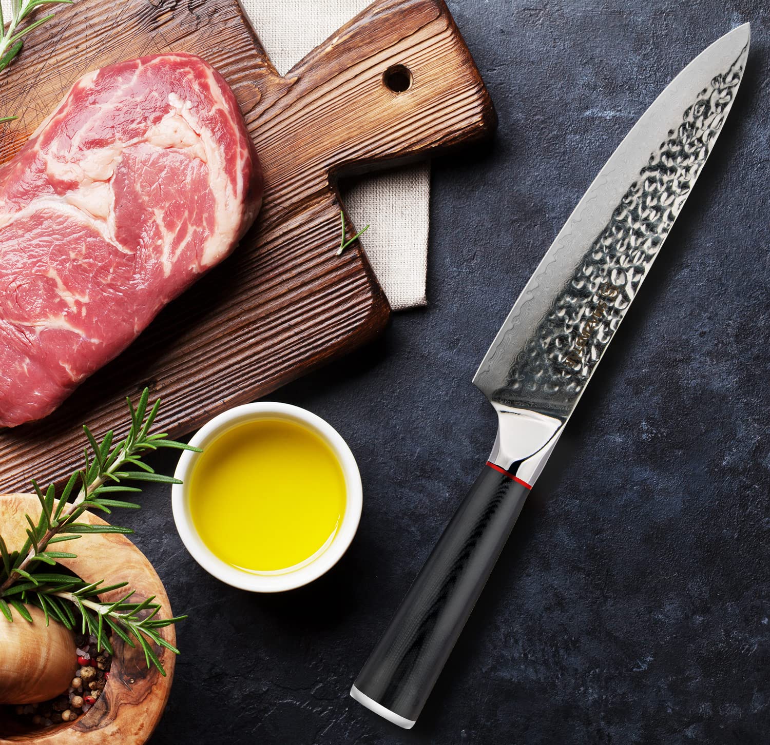 S SMAZINSTAR Chef Knife 8 inch Kitchen Knife Premium Sharp Cooking Knife HC German Stainless Steel Japanese Knife for Home Kitchen and Restaurant, Hand-Hammered, Ergonomic Handle, Gift Box