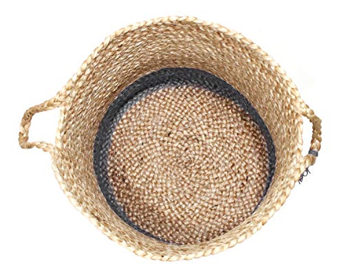 LR Home Two-Tone Natural Jute Woven Decorative Storage Handles Baskets, 17" x 17" x 17", Tan/Gray