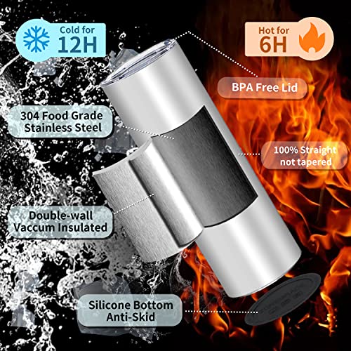 8 Pack Sublimation Tumblers bulk 20 oz Skinny,Stainless Steel Double Wall Insulated Straight Sublimation Tumbler Cups Blank White with Lid, Straw, Individually Boxed,Polymer Coating for Heat Transfer