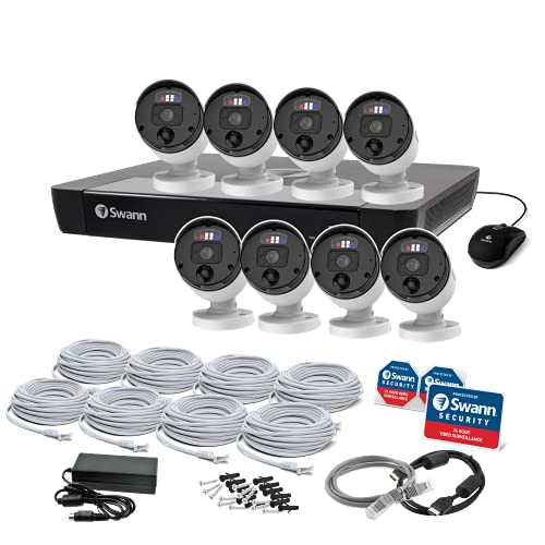 Swann Home Security Camera System with 2TB HDD, 16 Channel 8 Cam, POE Cat5e NVR 4K HD Video, Indoor Outdoor Wired Surveillance CCTV, Color Night Vision, Heat Motion Detection, Flashing LEDs, 1689808