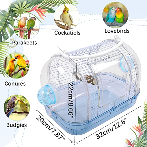 Lightweight Bird Carrier Travel Cage with Perch,Portable Transparent Parrot Carring Case,Breathable Bird Travel Bag Outdoor Gear,Small Pet Travel Cage for Cocktails Parakeets Conures (Blue)