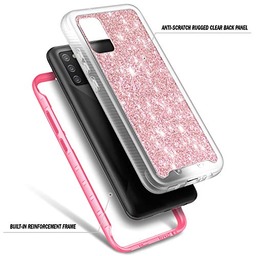 NZND Case for Samsung Galaxy A02S with [Built-in Screen Protector], Full-Body Shockproof Protective Rugged Bumper Cover, Impact Resist Durable Phone Case (Glitter Rose Gold)