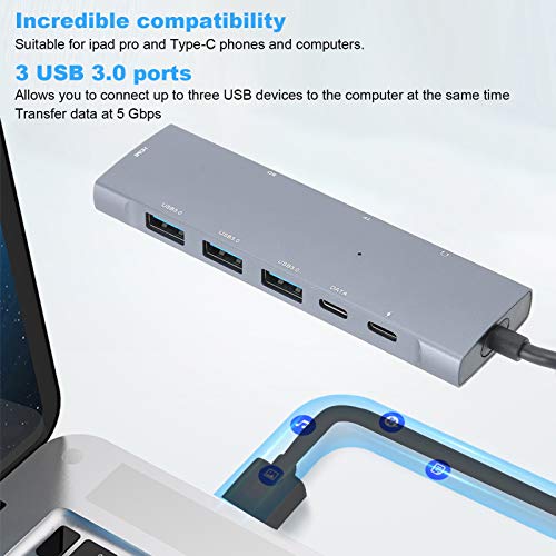 Tgoon 9 in 1 Adapter, Aluminum Alloy, ABS 4k 30hz 5-20V 3A (Maximum 60W) Hub Adapter
