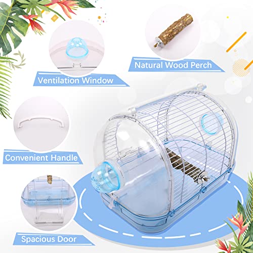 Lightweight Bird Carrier Travel Cage with Perch,Portable Transparent Parrot Carring Case,Breathable Bird Travel Bag Outdoor Gear,Small Pet Travel Cage for Cocktails Parakeets Conures (Blue)