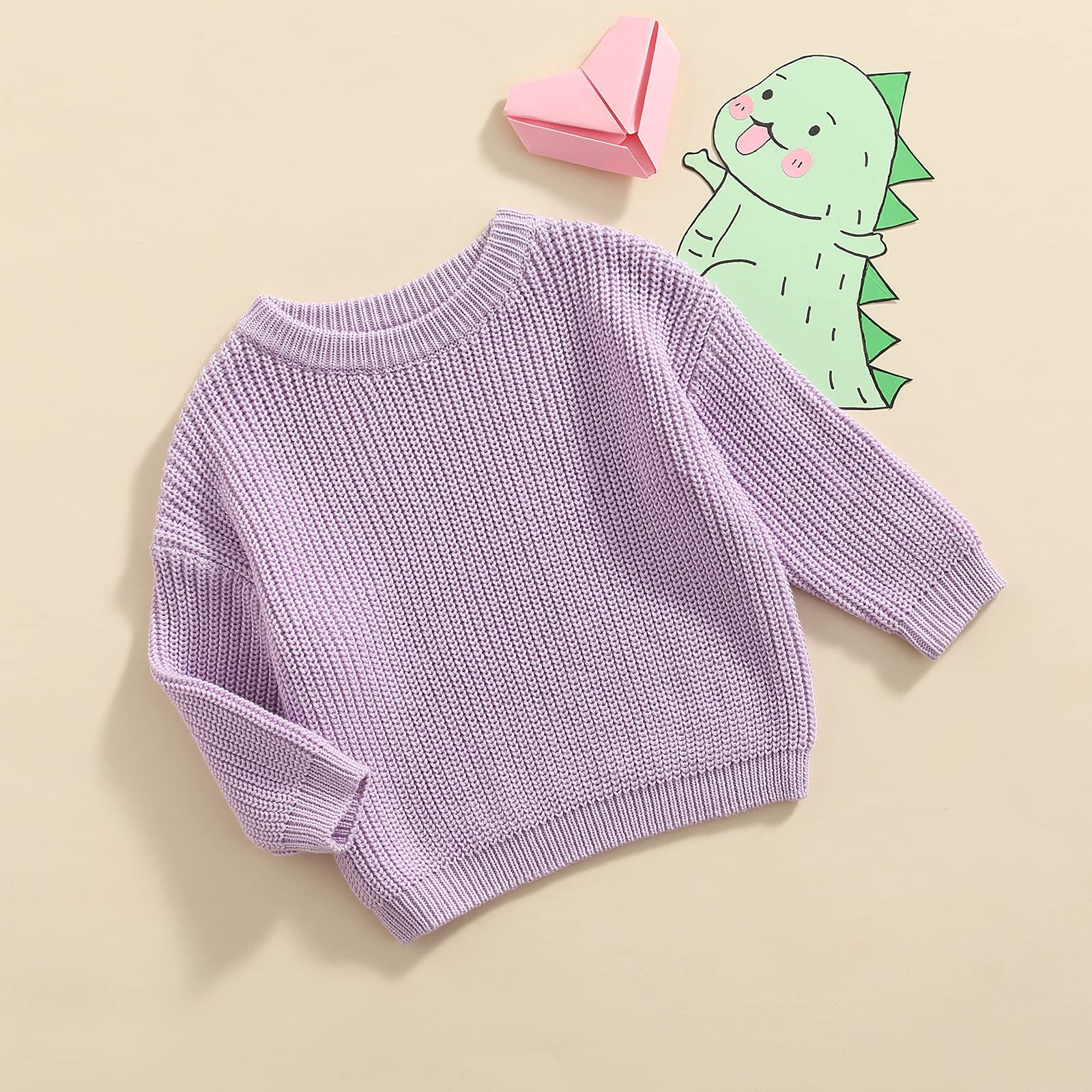 Toddler Baby Girl Boys Sweater Round Neck Long Sleeve Candy Color Knitted Pullover Tops Autumn Winter Sweatshirt (Candy Purple, 4-5T)