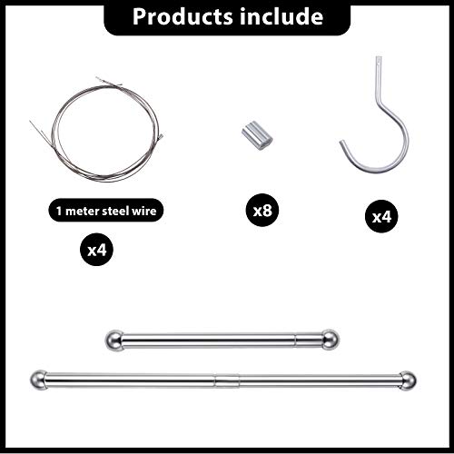 2 Pieces Hanging Closet Rod, Adjustable Width and Height, Clothes Hanging Bar Closet Organizer Rod Double Closet Rod Poles for Hanging Clothes Indoor Outdoor Closet Space-Saving (Stainless Steel)