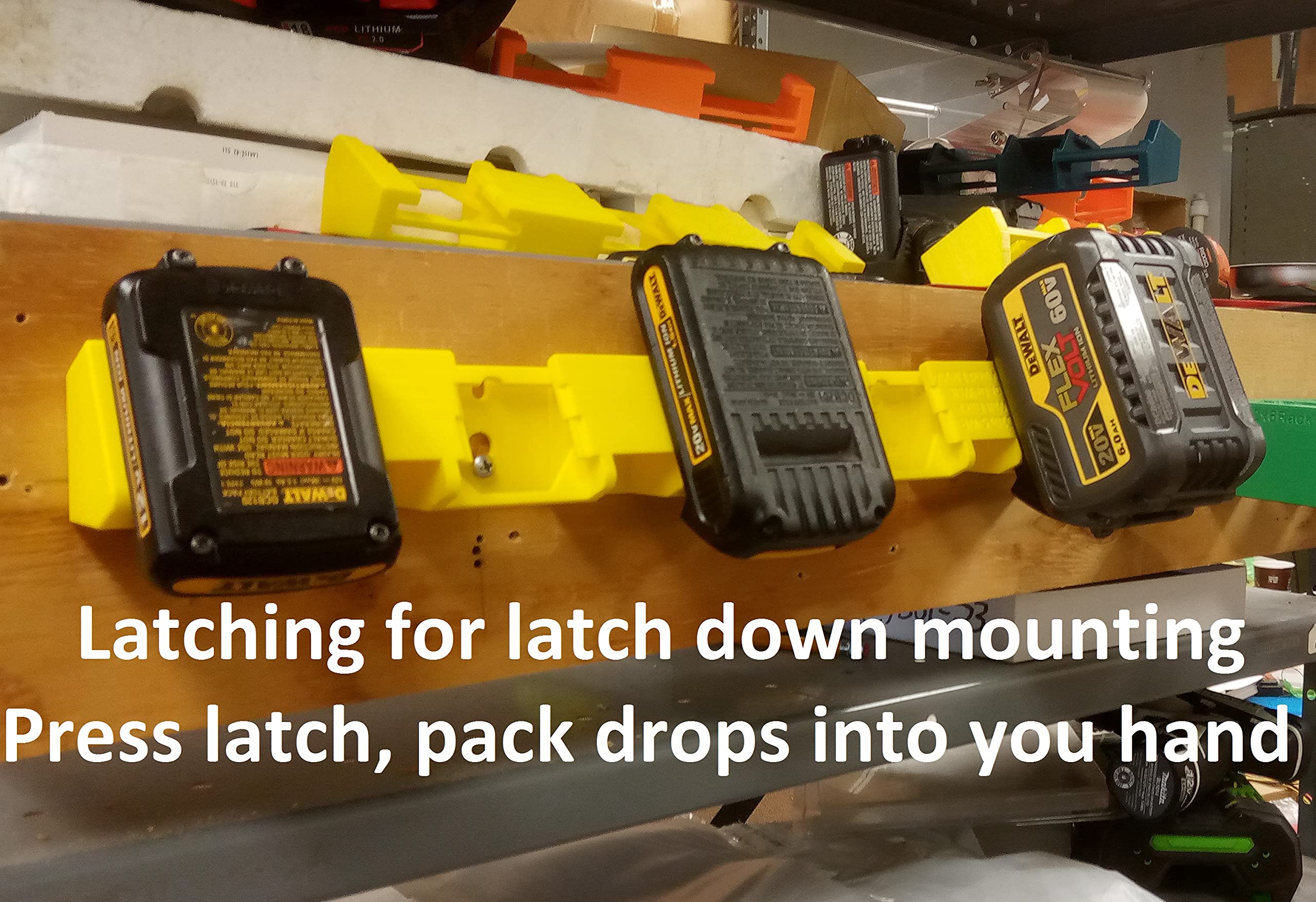 D20 5-Slot Battery Rack Compatible with DeWalt 12Vmax 20Vmax and FlexVolt Wall Mount Latching Storage Rack 20V DCB205 DCB606 DCB120, USA PN D20x5-WR