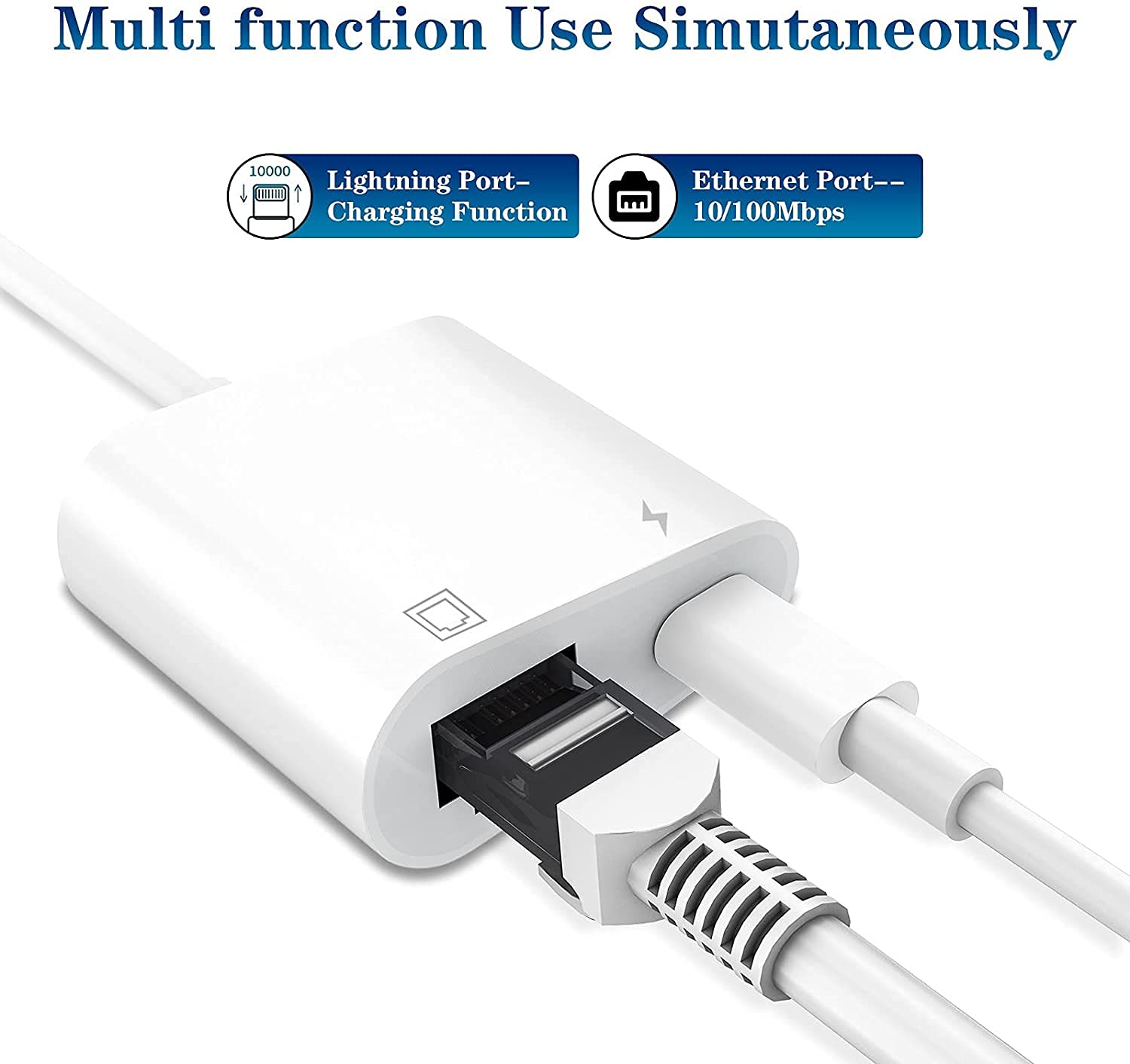 Lightning to Ethernet Adapter, [Apple MFi Certified] 2 in 1RJ45 Ethernet LAN Network Adapter for iPhone/iPad/iPod, Supports 100Mbps Ethernet Network with Charge Port, Plug and Play, Support All iOS