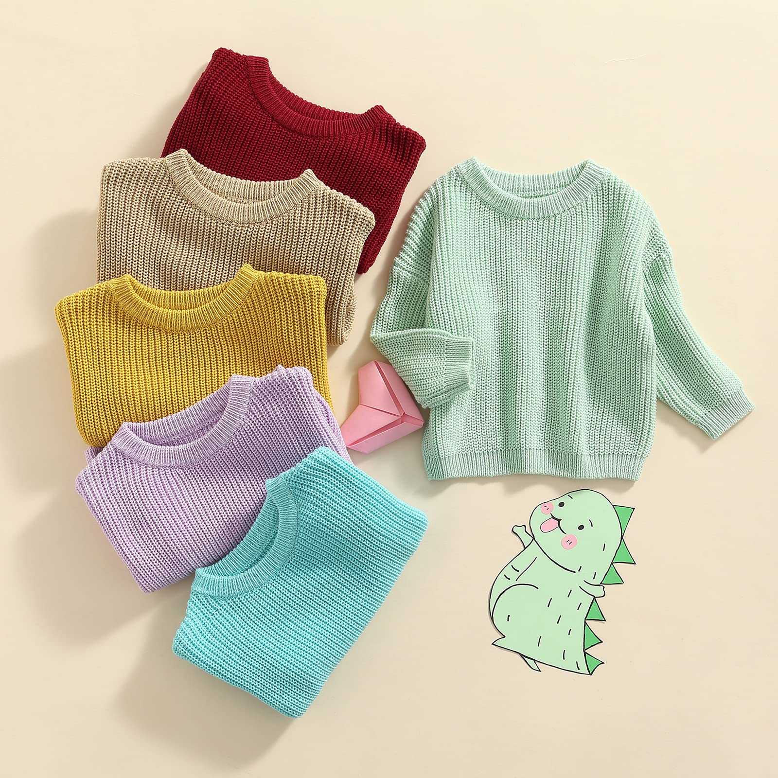 Toddler Baby Girl Boys Sweater Round Neck Long Sleeve Candy Color Knitted Pullover Tops Autumn Winter Sweatshirt (Candy Purple, 4-5T)