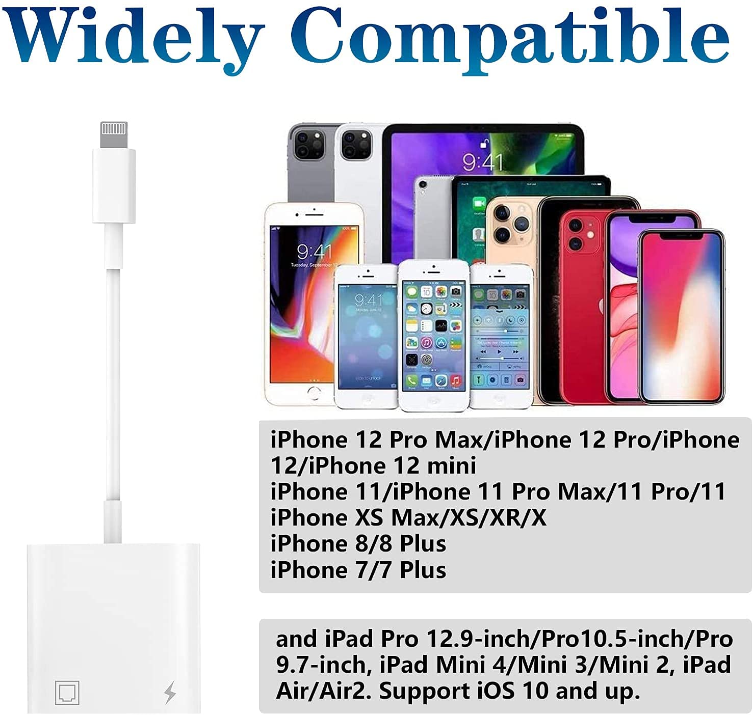 Lightning to Ethernet Adapter, [Apple MFi Certified] 2 in 1RJ45 Ethernet LAN Network Adapter for iPhone/iPad/iPod, Supports 100Mbps Ethernet Network with Charge Port, Plug and Play, Support All iOS