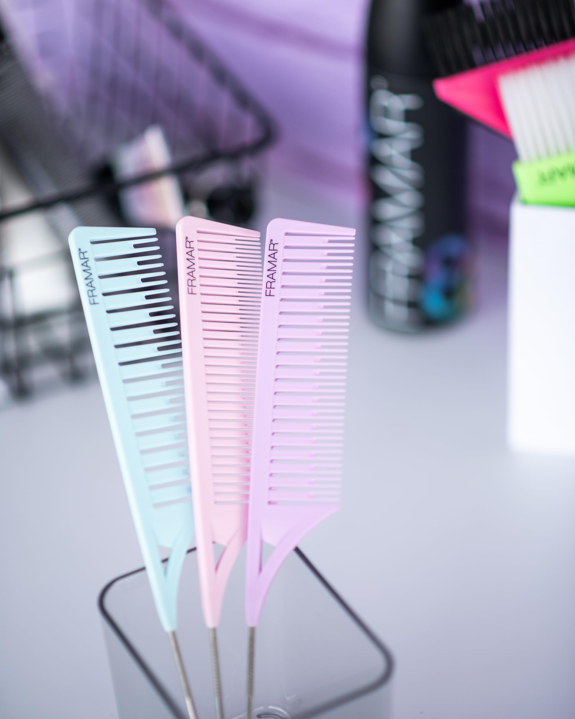 Framar Dreamweaver Highlight Comb Set β Combs for Hair Stylist, Highlighting Comb, Hair Dye Comb, Hair Highlighter Comb with Metal Pick, Balayage Comb - 3 Pack Pastel