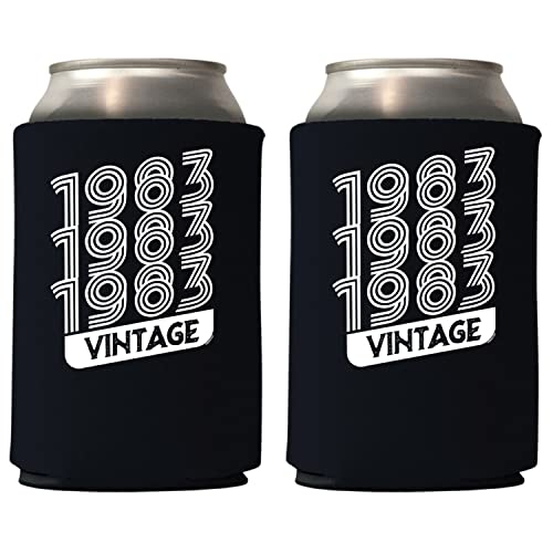 Veracco 1983 1983 1983 Vintage Can Coolie Holder 40th Birthday Gift Forty and Fabulous Party Favors Decorations (12, Black)