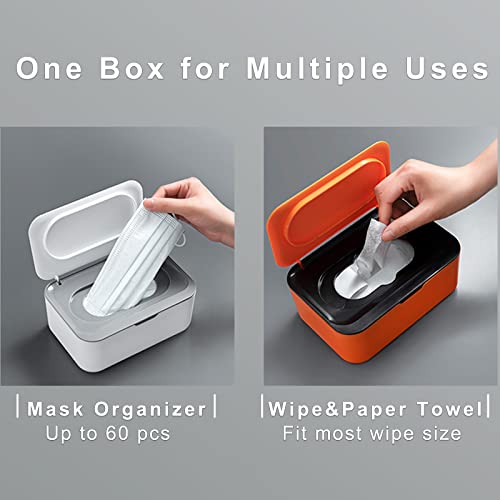 Babekin Wipes Dispenser, Perfect Pull Baby Wipes Holders, Sealing Design Wipe Container Keep Diaper Wipes Fresh, Dustproof Tissues Wipes Case for Home Office Car, Non-Slip (Orange-White)