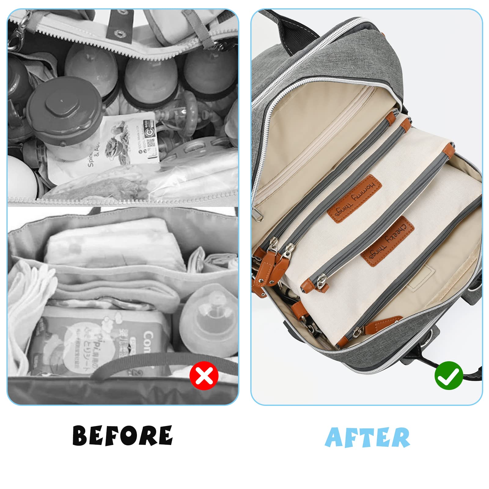 EZONTEQ Diaper Bag Organizing Pouches Dry Wet Bag with Labeled, Diaper Organizer Clutch with Waterproof Interior, Durable Leather Wristlet Strap and Zippers (Pack of 4)
