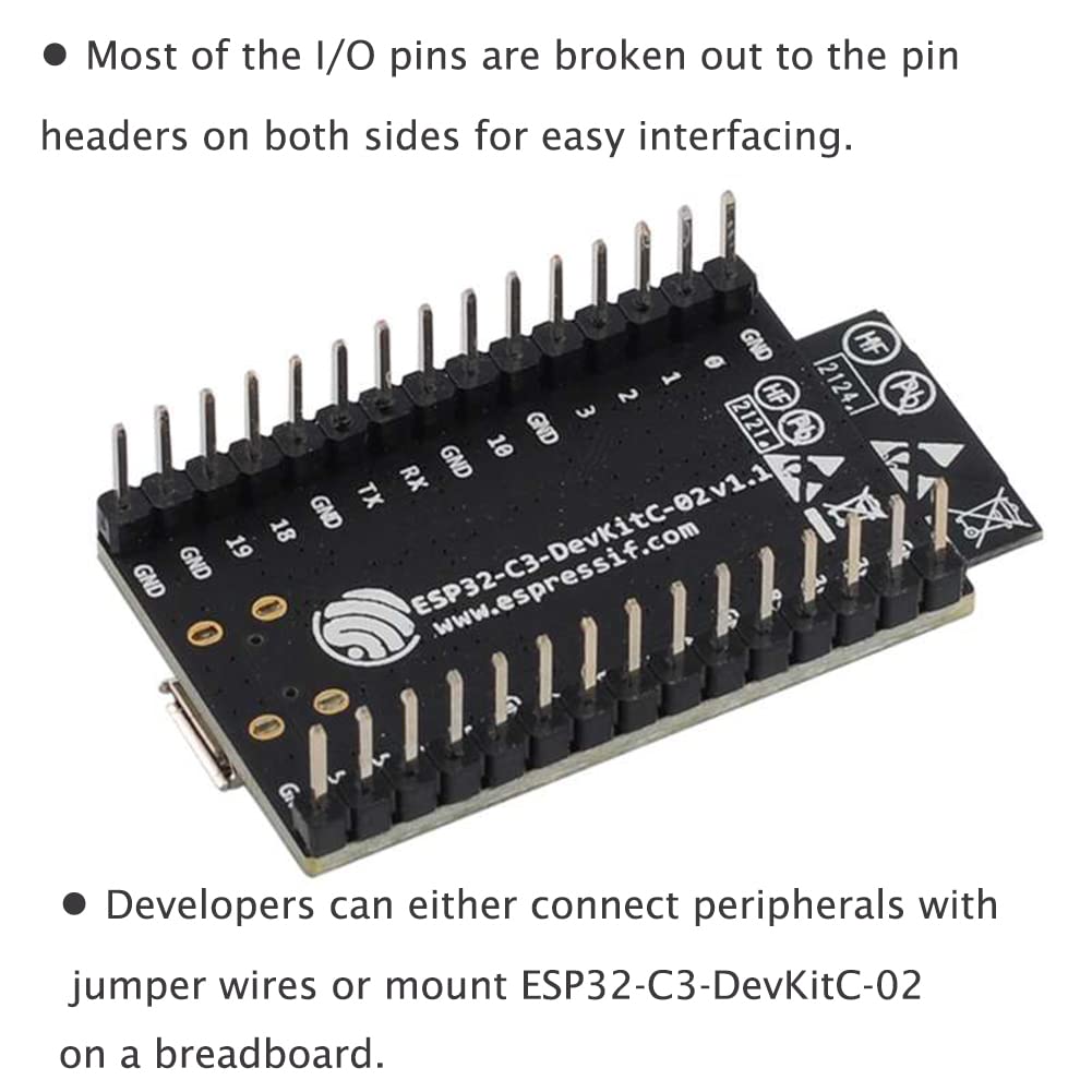 RCmall ESP32-C3-DevKitC-02 Development Board WiFi+BT+BLE 4MB SPI Flash Based on Espressif ESP32-C3-WROOM-02 Module (1 Piece)
