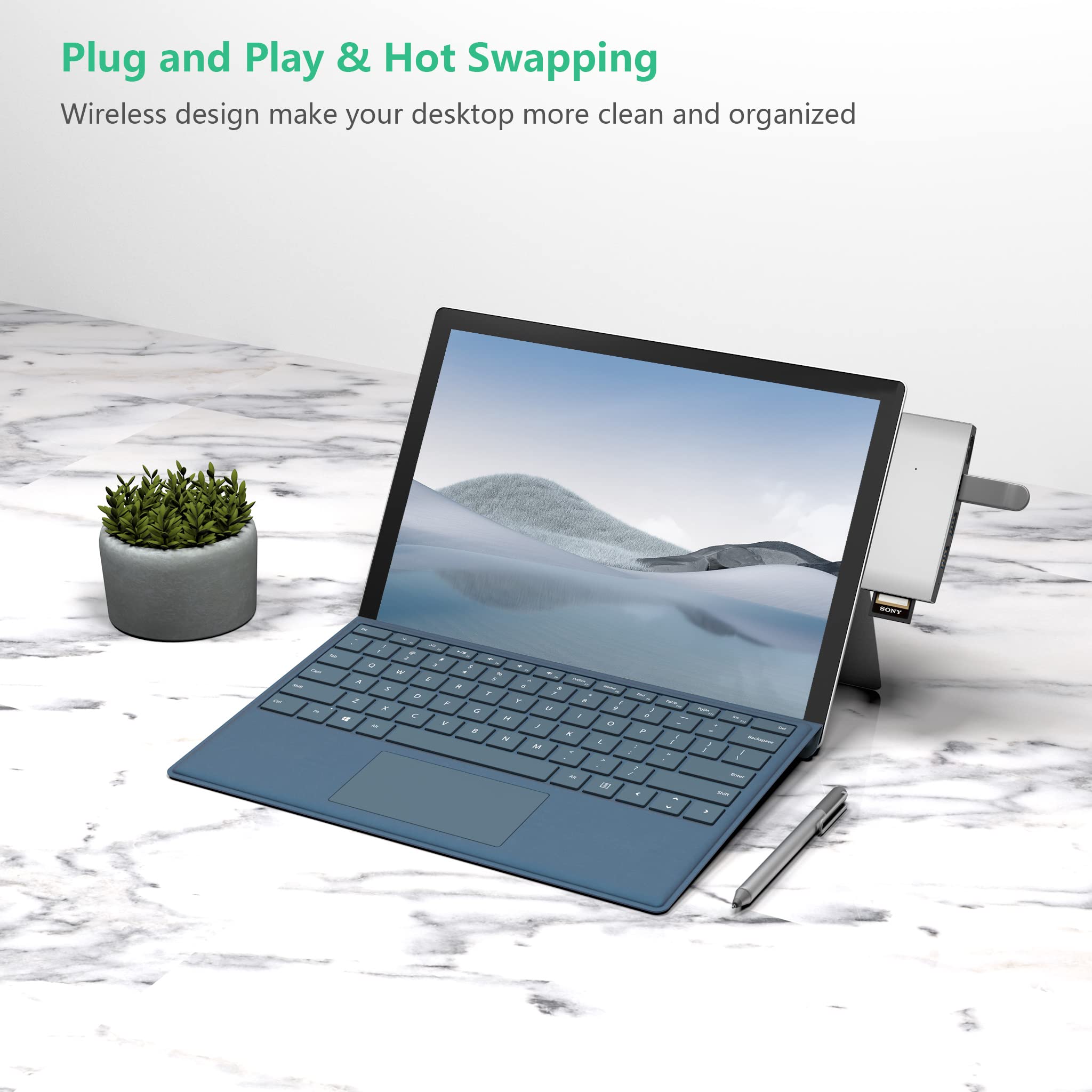 Surface Pro 4/5/6 USB Hub Docking Station, Surface Pro Hub Adapter with 1xUSB3.0 + 2X USB2.0 Ports, SD + TF Card Slot, 4K@30Hz HDMI Port Converter Accessories for Microsoft Surface Pro 6/5/4