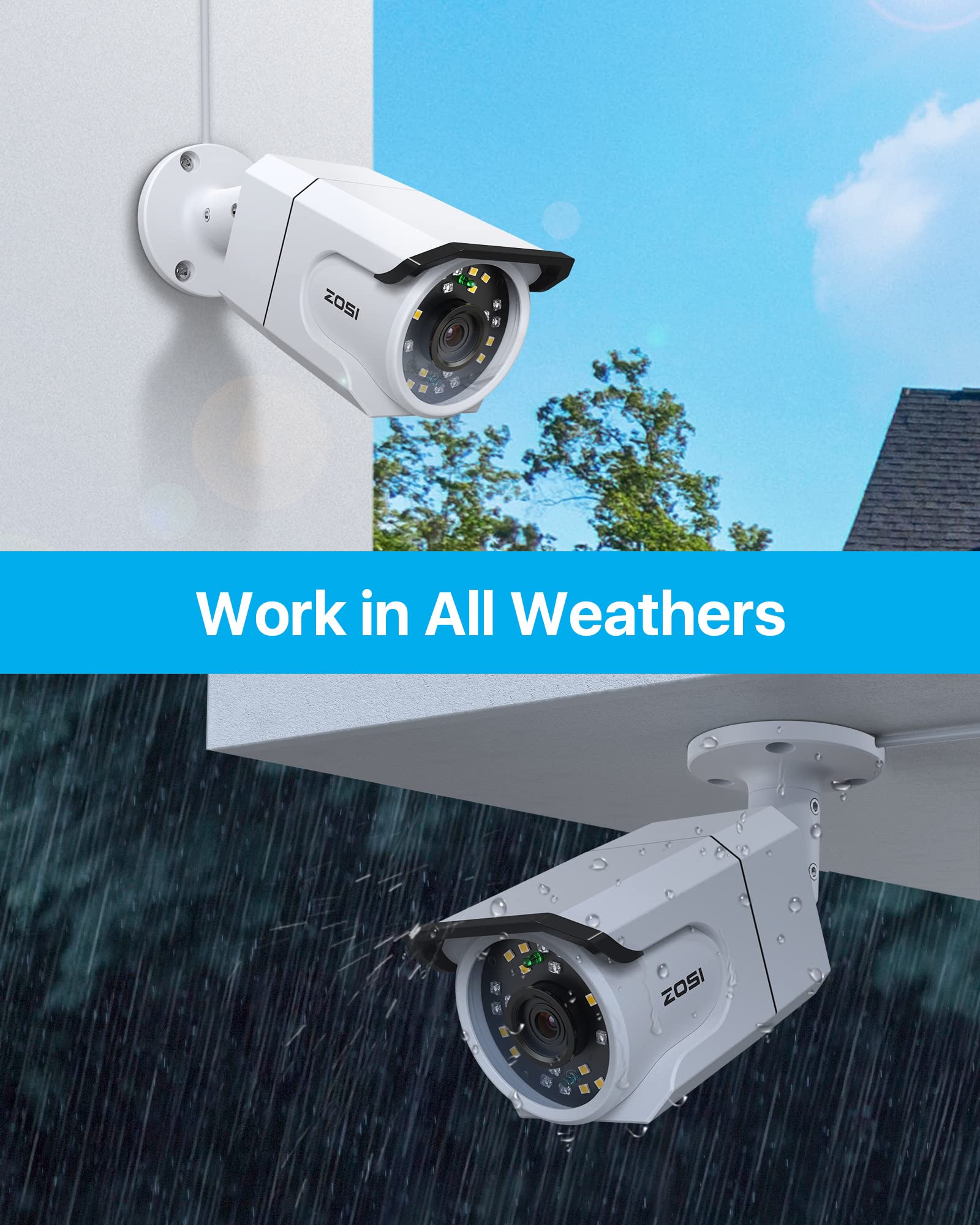ZOSI ZG1058D 4K 8MP PoE Security IP Camera with Audio Bullet PoE Camera Outdoor with Starlight Night Vision,Human Motion Detection,Smart Light Alarm,IP66 Weatherproof, Only Work 4K PoE NVR
