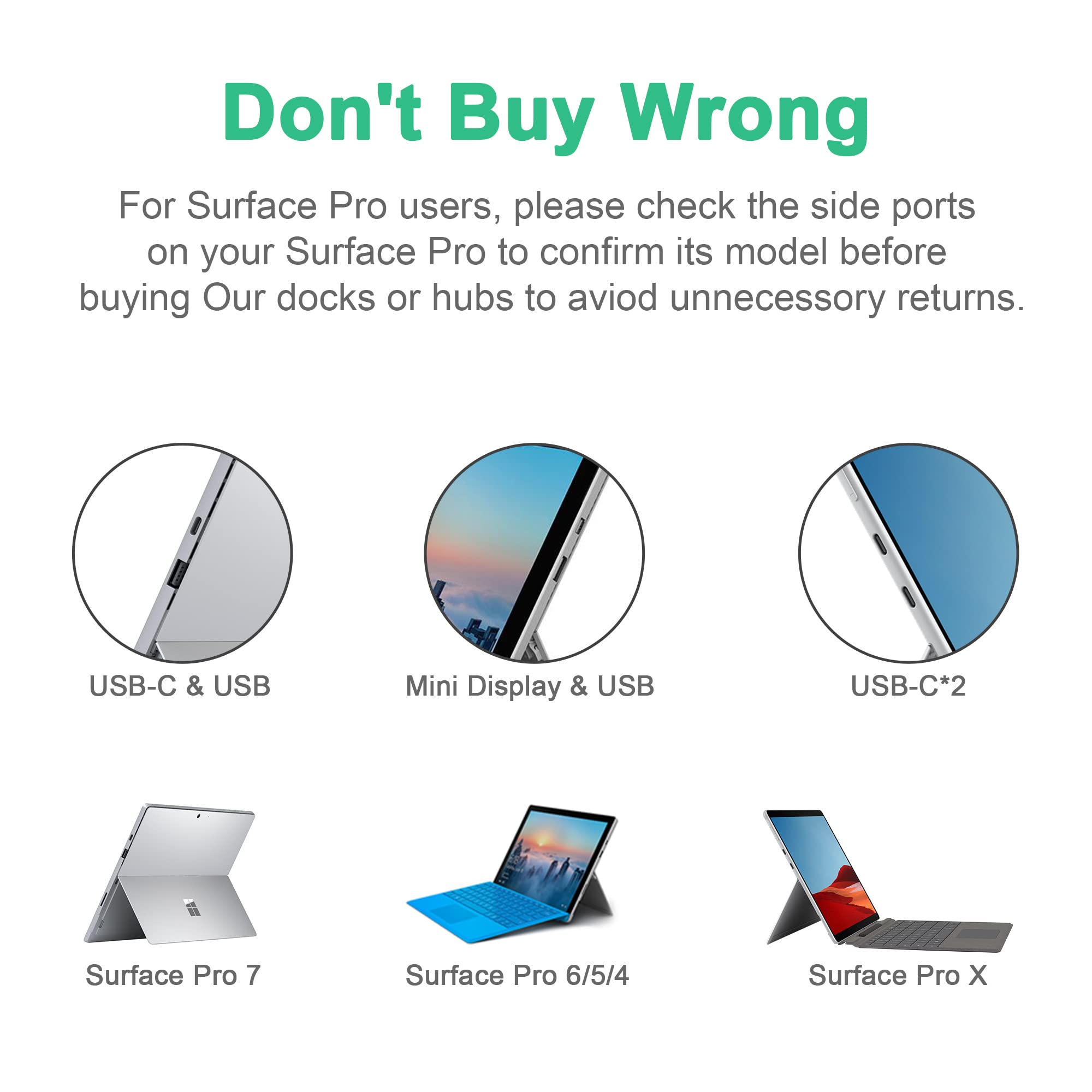 Surface Pro 4/5/6 USB Hub Docking Station, Surface Pro Hub Adapter with 1xUSB3.0 + 2X USB2.0 Ports, SD + TF Card Slot, 4K@30Hz HDMI Port Converter Accessories for Microsoft Surface Pro 6/5/4