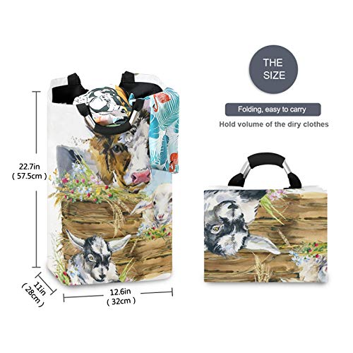 Tarity Cow Sheep Laundry Hamper 52L Large Laundry Baskets Oxford Collapsible Dirty Clothes Tote Storage Bag with Handles Foldable Washing Basket Bin for Bedroom Bathroom Closet