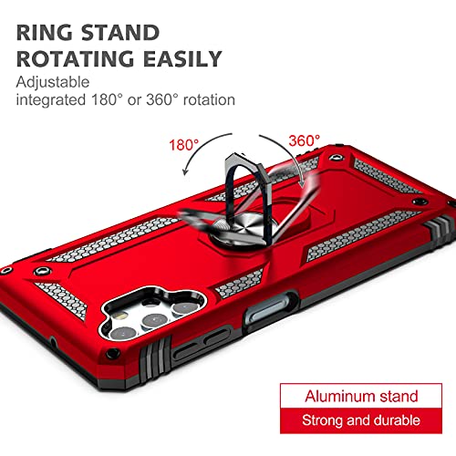 Dretal Galaxy A32 5G Case with Tempered Glass Screen Protector, Military Grade Shockproof Protective Case Cover with Rotating Holder Kickstand for Samsung Galaxy A32 5G (JS-Red)