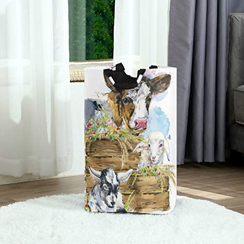 Tarity Cow Sheep Laundry Hamper 52L Large Laundry Baskets Oxford Collapsible Dirty Clothes Tote Storage Bag with Handles Foldable Washing Basket Bin for Bedroom Bathroom Closet