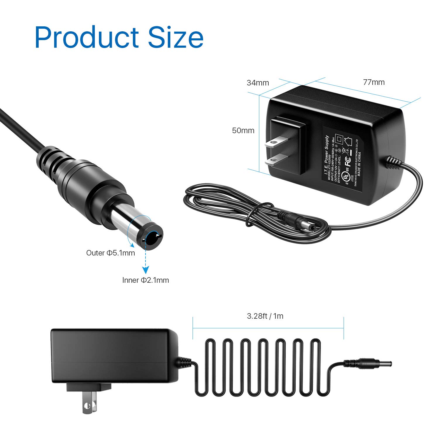 ZOSI DC 12V 2A US CCTV Power Supply Adapter and DC 1 Female to 8 Male Output Power Splitter Cable Y Adapter for Security Camera Surveillance System