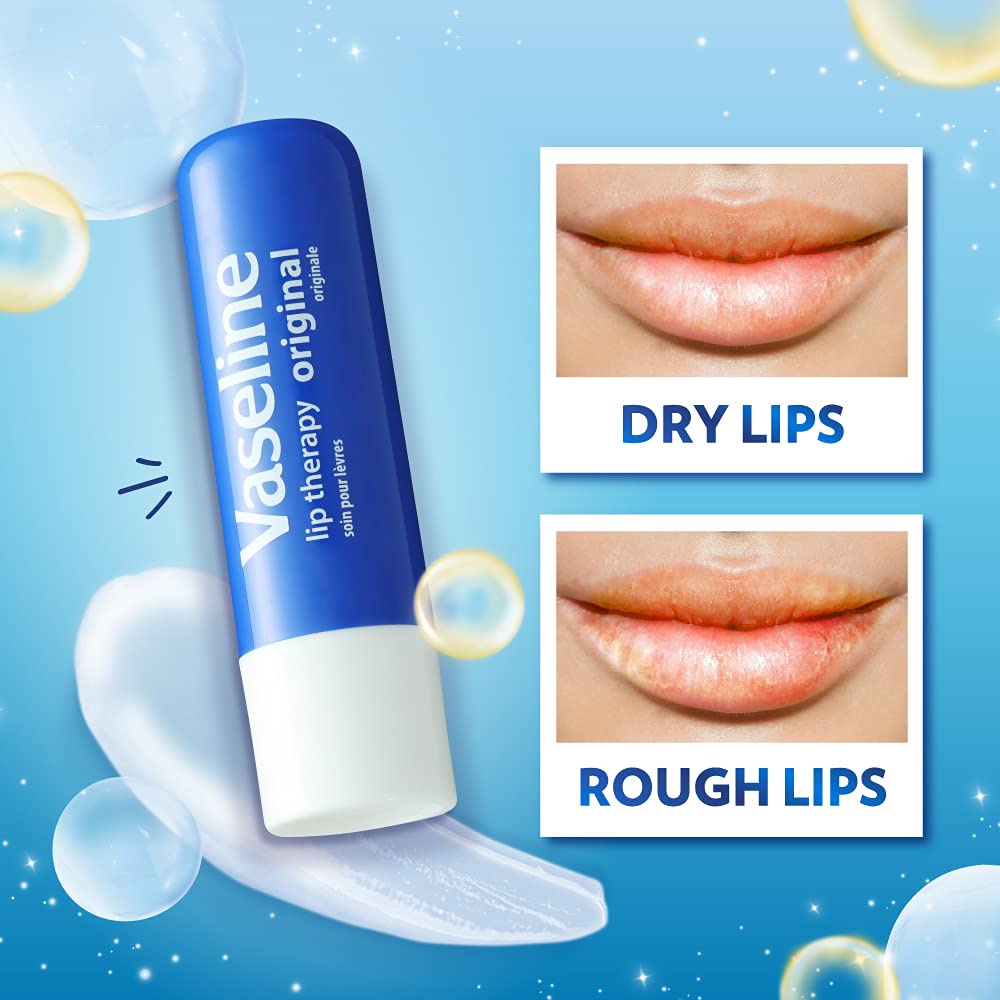 Vaseline Lip Therapy Stick | Original Petroleum Jelly Vaseline Lip Balm for Soft Lips | 4.8g each (4 Pack)