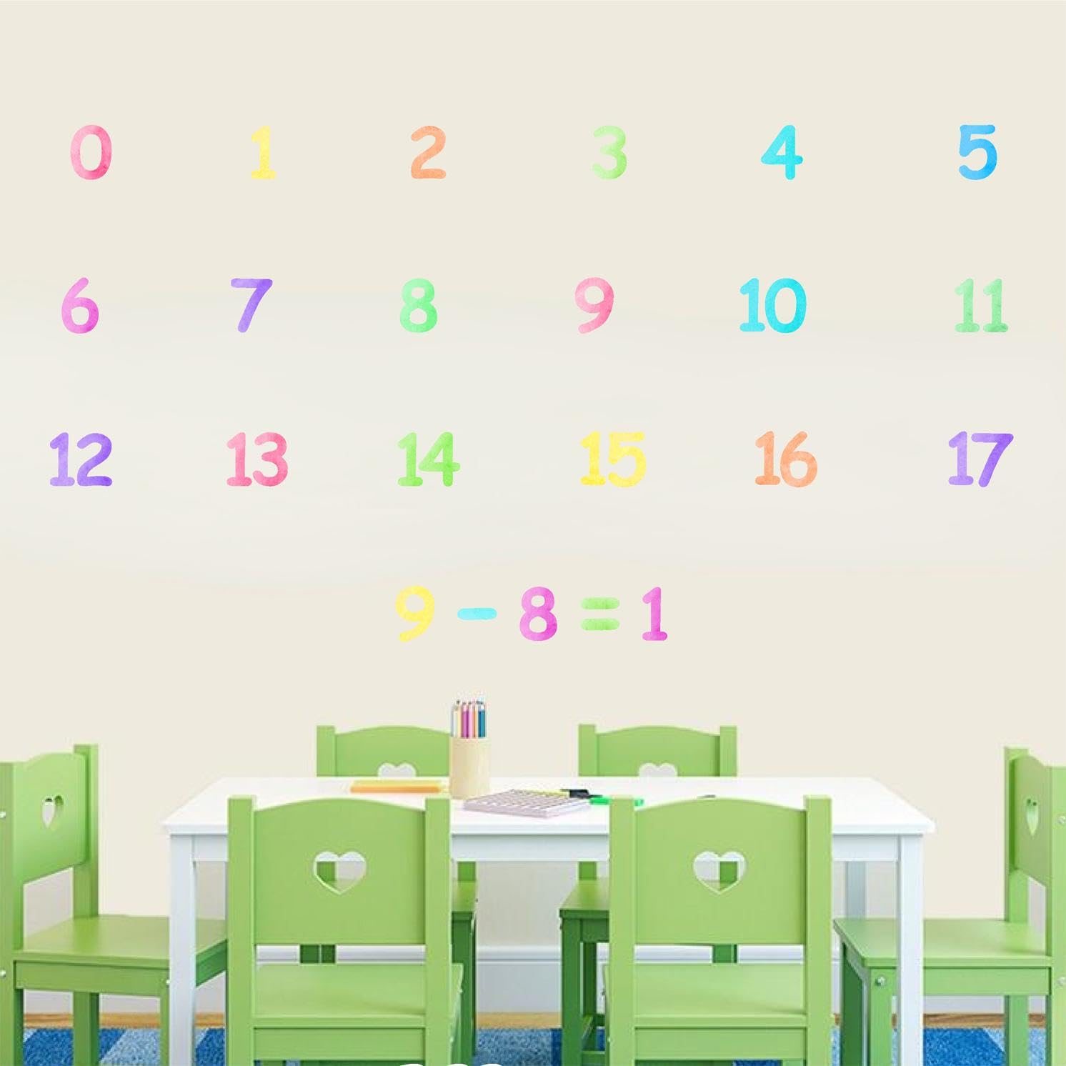 IKEYU Watercolor Number Wall Decals Large Number Wall Stickers Colorful Numbers Wall Stickers Educational Wall Stickers for Kids Room Nursery Toddlers Classroom