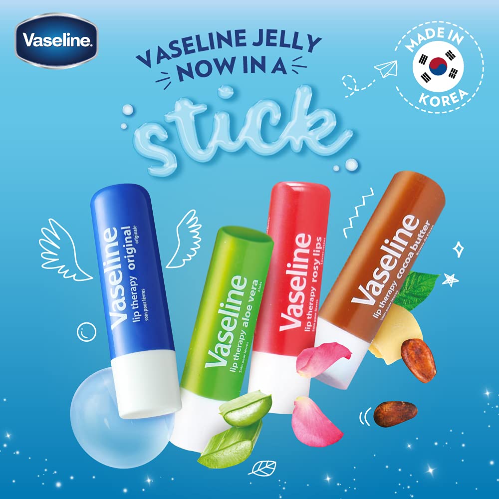 Vaseline Lip Therapy Stick | Original Petroleum Jelly Vaseline Lip Balm for Soft Lips | 4.8g each (4 Pack)