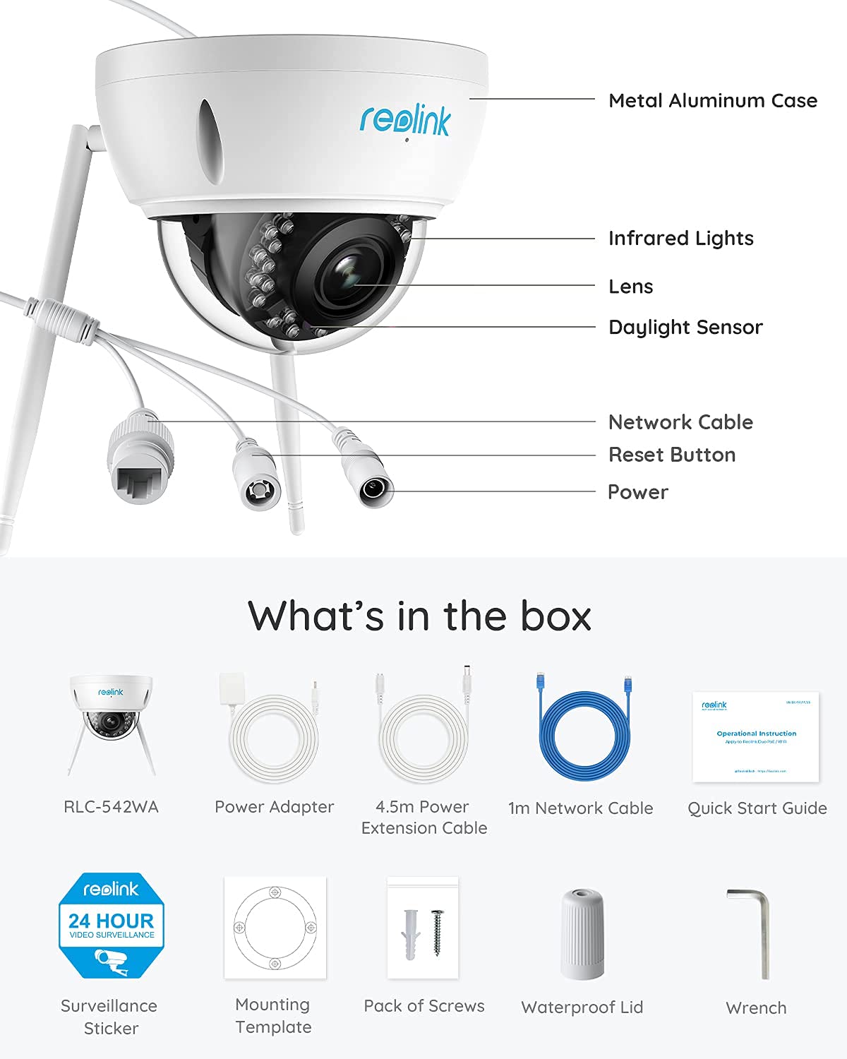 REOLINK RLC-542WA - 5MP HD Outdoor Camera for Home Security, Dual Band WiFi Security Camera with Person/Vehicle Detection, IK10 Vandal Proof, 5X Optical Zoom, 2.4/5 GHz WiFi, Time Lapse, Non-PT