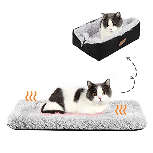 HDLKRR Cat Bed Small Dog Bed, Self Warming Cat Beds Self Heating Cat Dog Mat, Extra Warm Thermal Pet Pad for Indoor Outdoor Pets, Calming Dog Crate Bed Pet Cushion, 23.6x19.7inch
