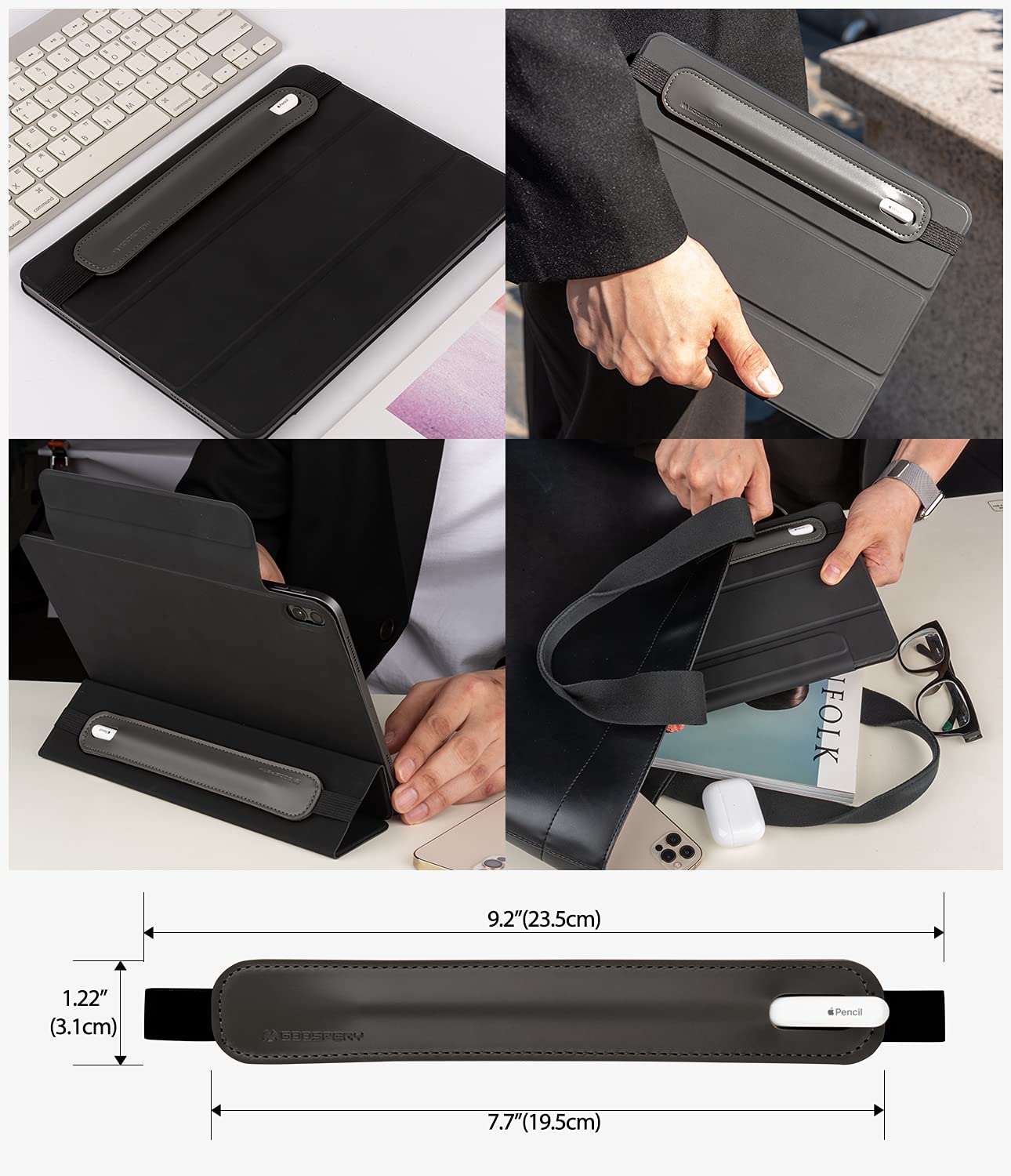 Goospery Pencil Holder Compatible with Apple Pencil Case(1st & 2nd Generation)Stylus Pen Sleeve PU Leather Accessories Elastic Band for All Tablets including iPad Pro 12.9 11 inch Air 4th - Dark Grey