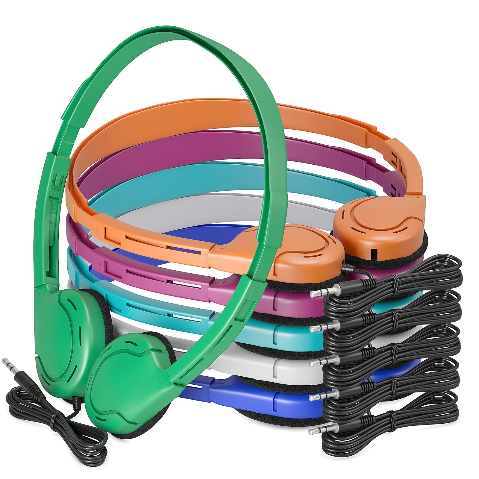 Keewonda School Headphones 12 Pack Multi Colors, Bulk Wired Disposable Kids Headphones for Classroom Students Individual Package