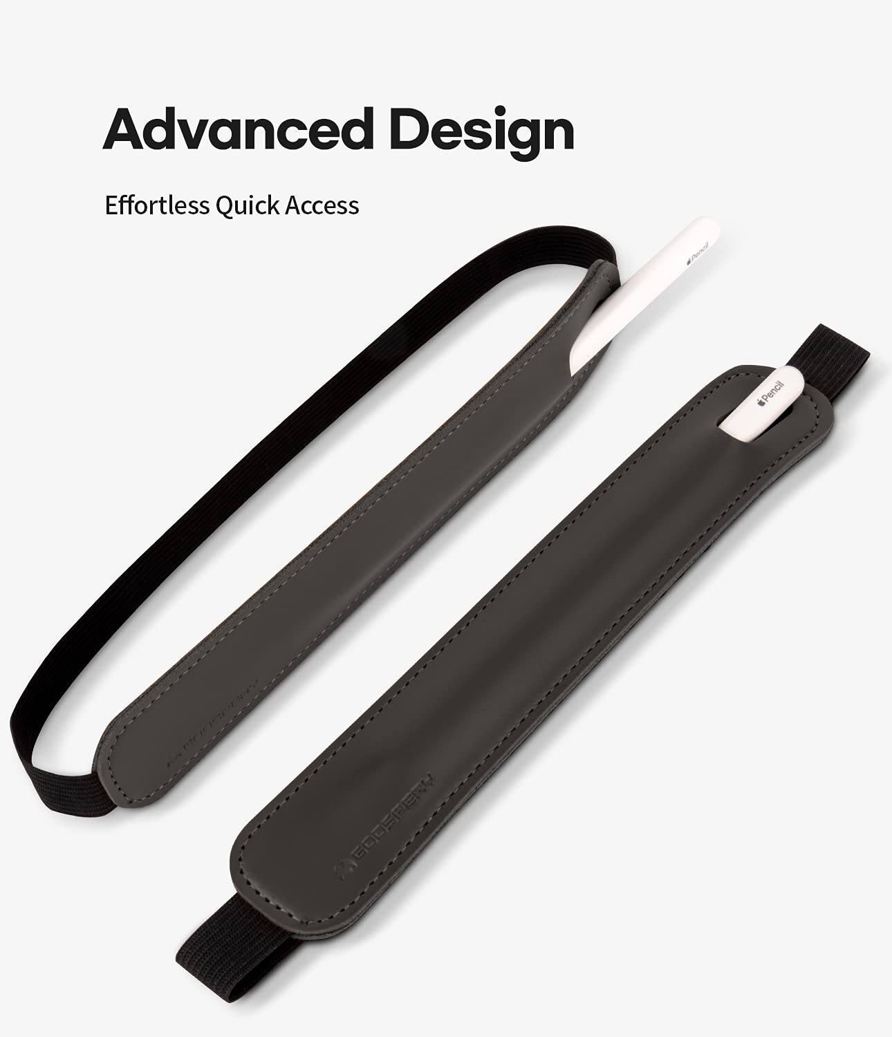 Goospery Pencil Holder Compatible with Apple Pencil Case(1st & 2nd Generation)Stylus Pen Sleeve PU Leather Accessories Elastic Band for All Tablets including iPad Pro 12.9 11 inch Air 4th - Dark Grey