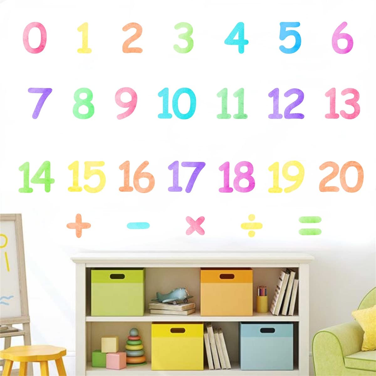 IKEYU Watercolor Number Wall Decals Large Number Wall Stickers Colorful Numbers Wall Stickers Educational Wall Stickers for Kids Room Nursery Toddlers Classroom