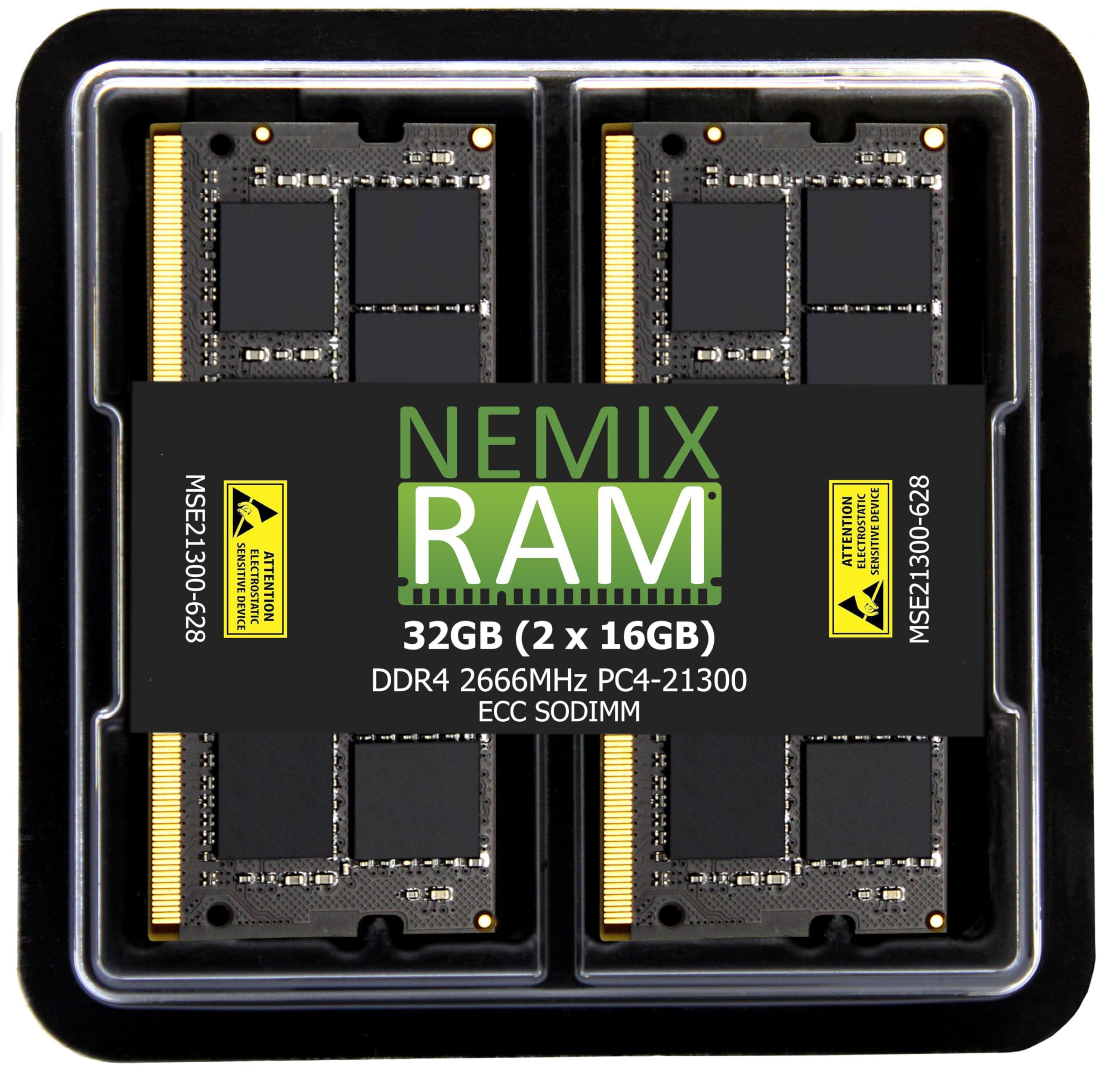 NEMIX RAM 32GB (2X16GB) DDR4 2666MHZ PC4-21300 2Rx8 1.2V CL19 260-PIN ECC Unbuffered SODIMM NAS Memory KIT Compatible with Synology D4ECSO-2666-16G