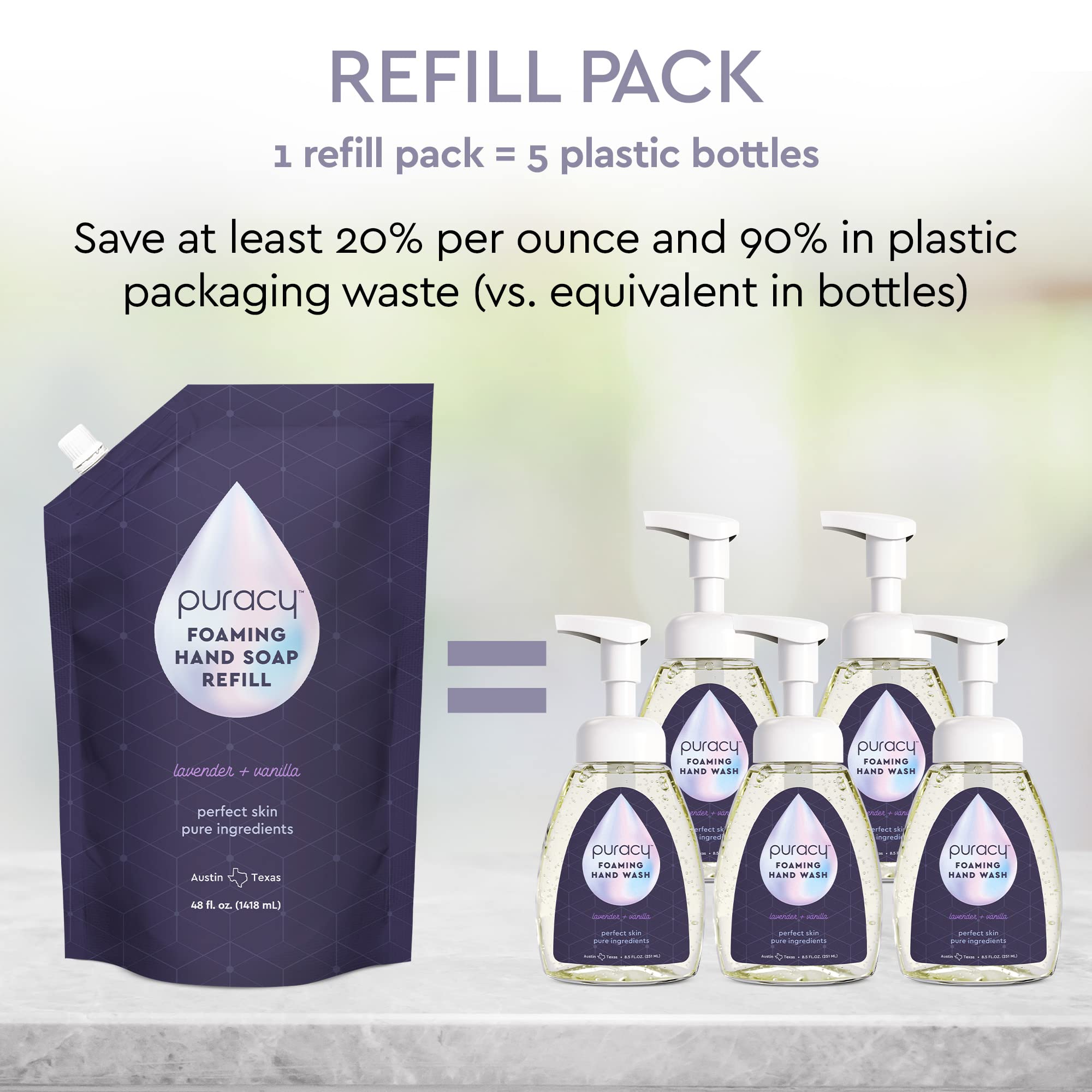 Puracy Foaming Hand Soap Refill - Plant-Powered Natural Hand Soap As Seen on TikTok, Non-Toxic, Sulfate-Free Liquid Soap, Moisturizing Foam Handwash Liquid (Lavender & Vanilla, 48 fl oz)